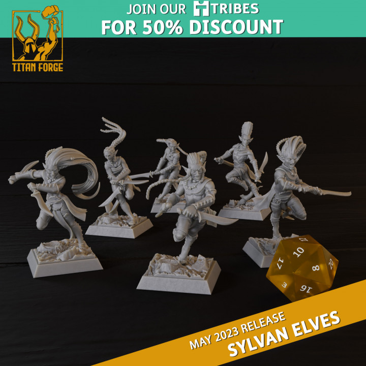 3D Printable Sylvan Elves Blade Dancers by Titan Forge Miniatures
