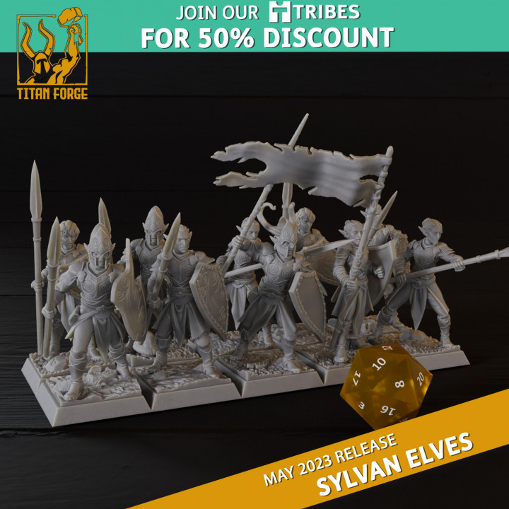 3D Printable Sylvan Elves Forest Guards by Titan Forge Miniatures