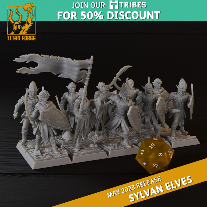 3D Printable Sylvan Elves Forest Guards by Titan Forge Miniatures
