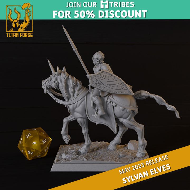 3D Printable Sylvan Elves Heath Riders by Titan Forge Miniatures