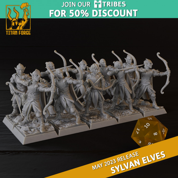 3D Printable Sylvan Elves Archers by Titan Forge Miniatures