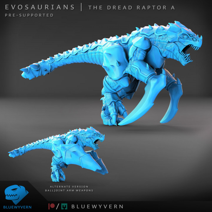 3D Printable Evosaurians - The Dread Raptor A (Modular) by BlueWyvern