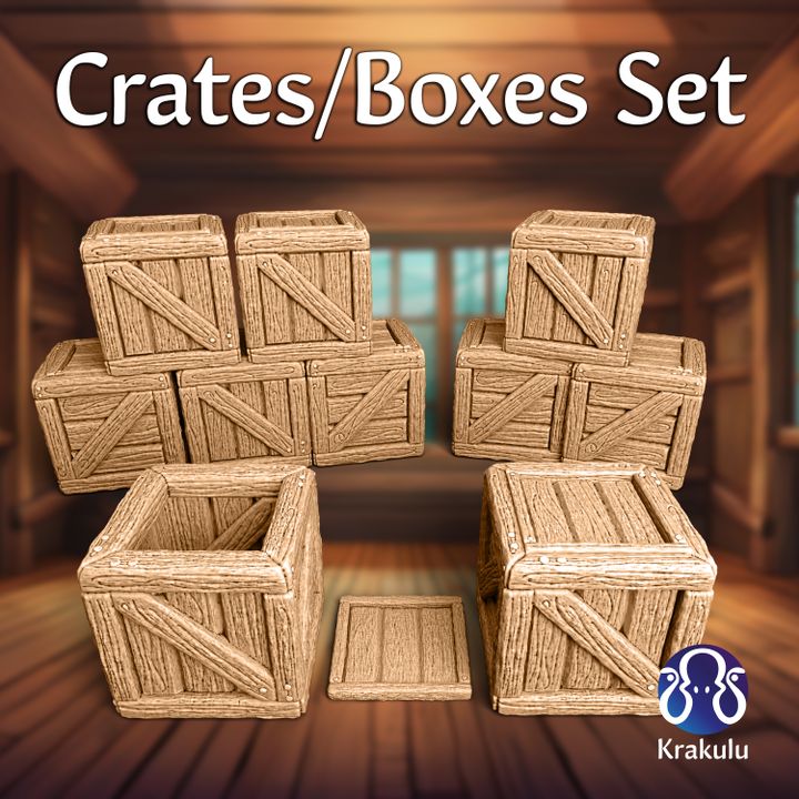3D Printable Crates/Boxes Set by Krakulu