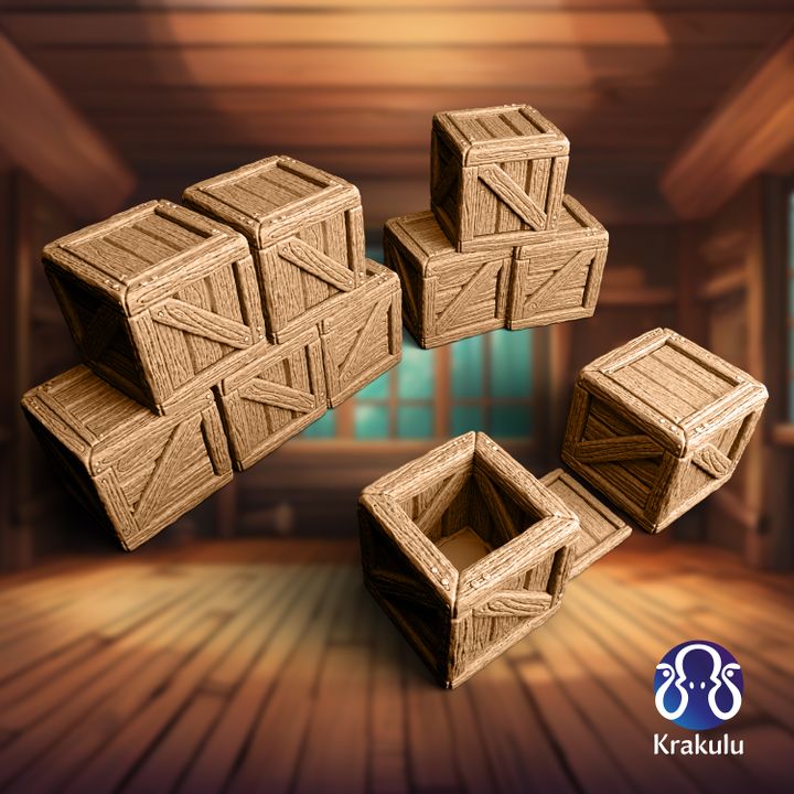 3D Printable Crates/Boxes Set by Krakulu