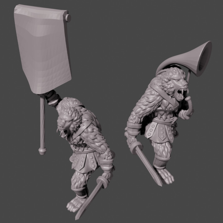 3D Printable gladiator monkey Banner and Horn by SB_Minitures