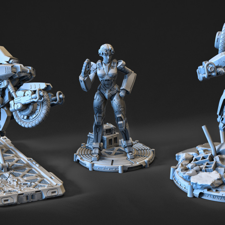 3D Printable Scifi Rider+Bike+Mech 32mm by Extra Guy