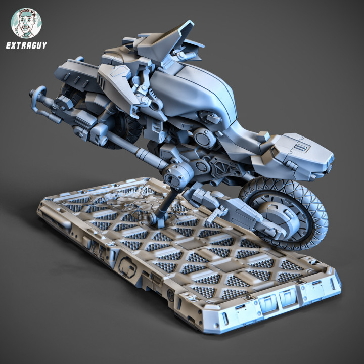 3D Printable Scifi Rider+Bike+Mech 32mm by Extra Guy