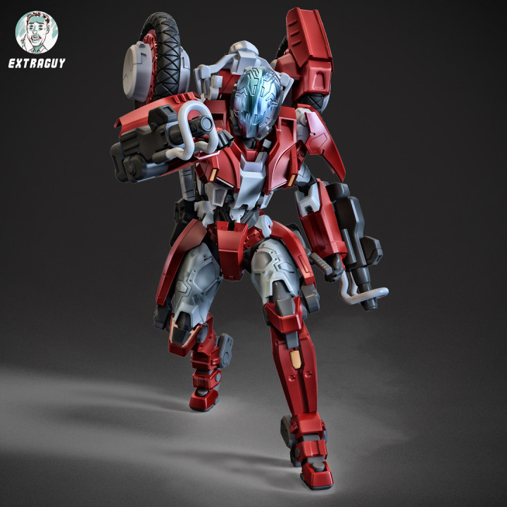 3D Printable Scifi Rider+Bike+Mech 32mm by Extra Guy