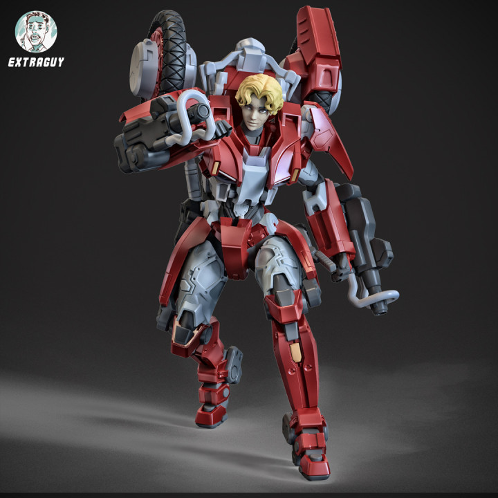 3D Printable Scifi Rider+Bike+Mech 32mm by Extra Guy