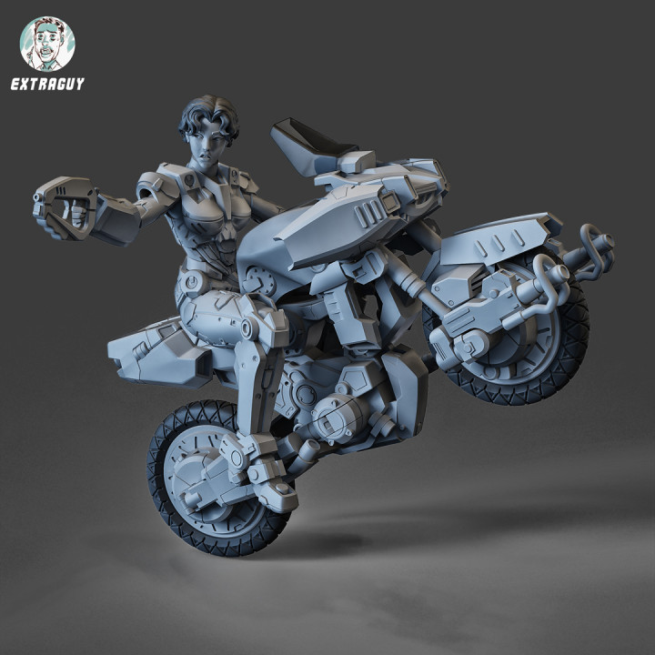 3D Printable Scifi Rider+Bike+Mech 32mm by Extra Guy