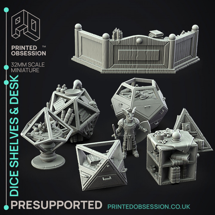 3D Printable Dice Shelves & Desk - 7 Enviromental Model - Side Quest ...