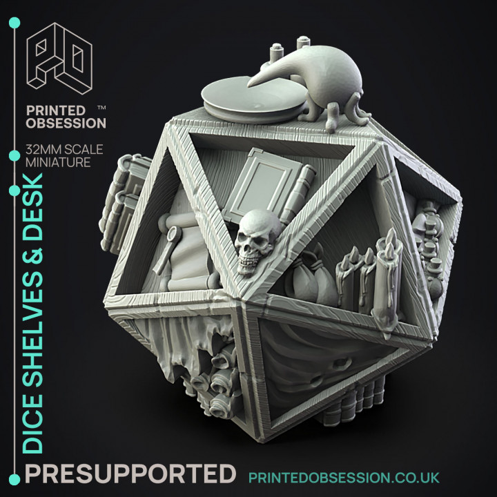3D Printable Dice Shelves & Desk - 7 Enviromental Model - Side Quest ...