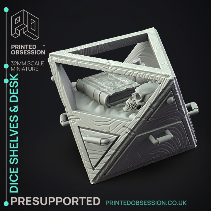 3D Printable Dice Shelves & Desk - 7 Enviromental Model - Side Quest ...