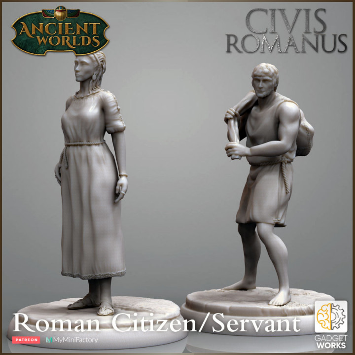 3D Printable Roman Citizens - Rich Woman and Servant by Gadgetworks