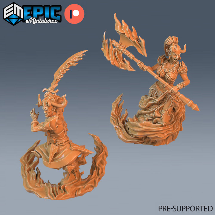 3D Printable Efreeti Female & Male Team Attack / Fire Elemental Djinn ...