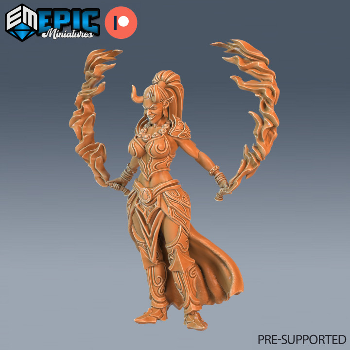 3D Printable Efreeti Female & Male Team Flame Sword / Fire Elemental Djinn / Inferno Genie ...