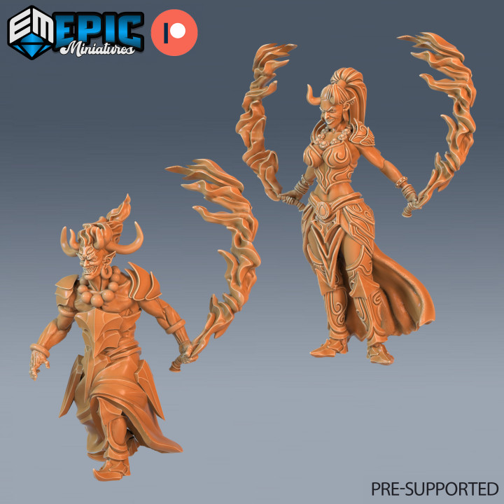 3D Printable Efreeti Female & Male Team Flame Sword / Fire Elemental Djinn / Inferno Genie ...