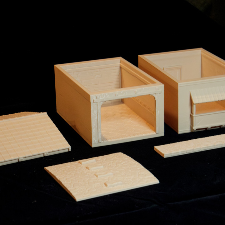 3D Printable Roman Shop and balcony city building set by Gadgetworks