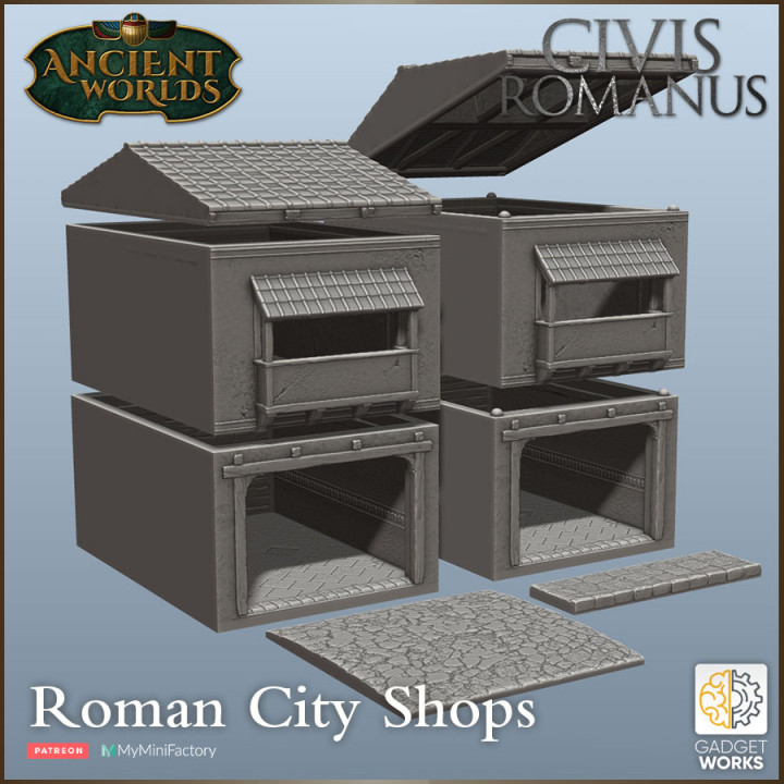 3D Printable Roman Shop and balcony city building set by Gadgetworks