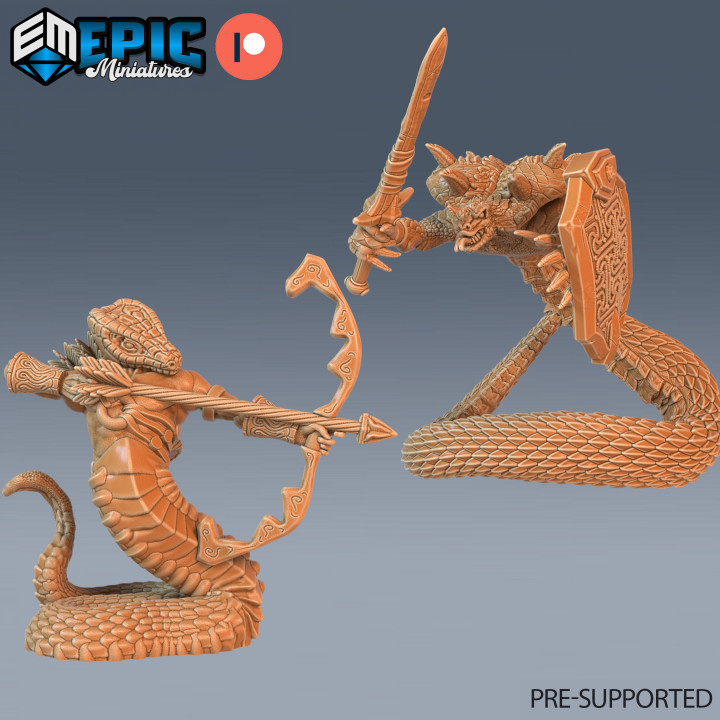 3D Printable Serpentfolk Cobra Set / Serpent Folk Warrior / Snake Soldier / Sand Dune Reptile ...