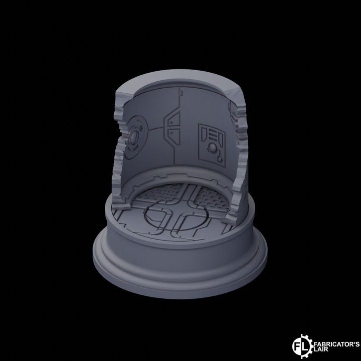 3D Printable Sci-Fi Scenic Base with curved walls by Fabricator's Lair