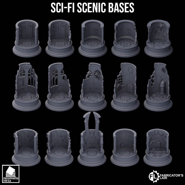 3D Printable Sci-Fi Scenic Base with curved walls by Fabricator's Lair