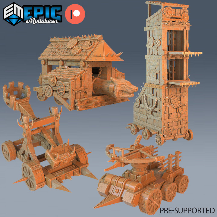 3D Printable Siege Engine Set / Tower / Catapult / Battering Ram Wolf ...