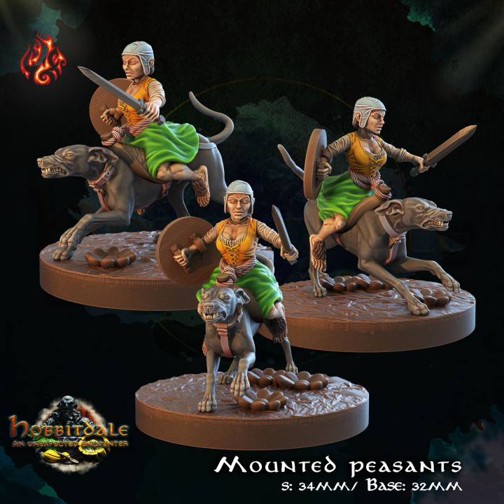 3D Printable Mounted Halfling Peasants by Crippled God Foundry