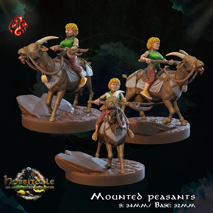 3D Printable Mounted Halfling Peasants by Crippled God Foundry