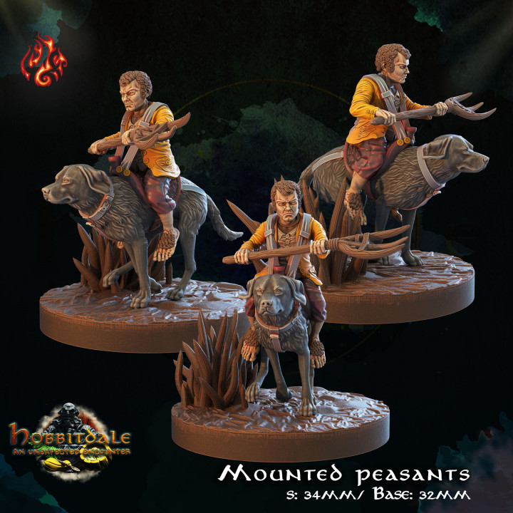 3D Printable Mounted Halfling Peasants by Crippled God Foundry