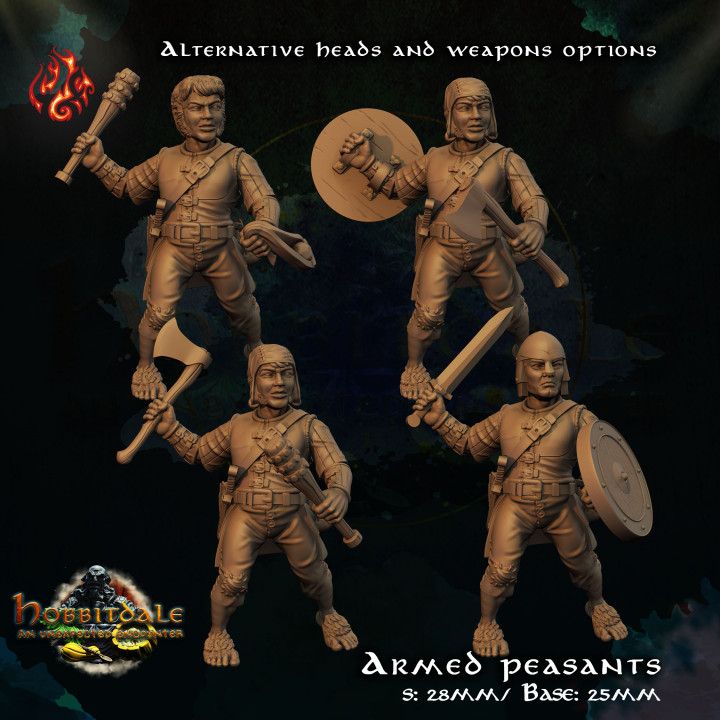 3D Printable Armed Halfling Peasants by Crippled God Foundry