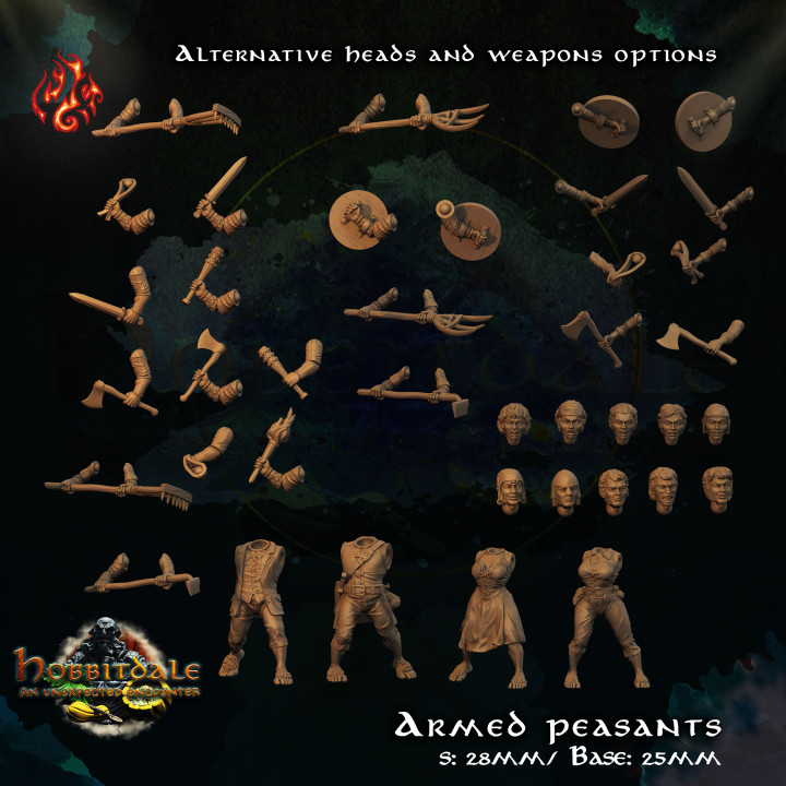 3D Printable Armed Halfling Peasants by Crippled God Foundry