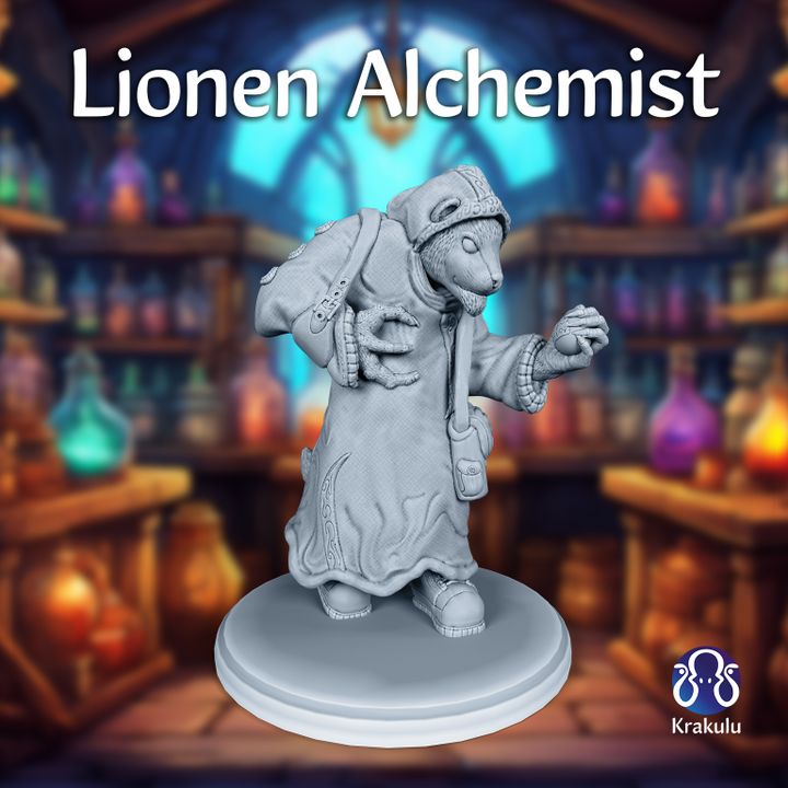 3D Printable Lionen Lionfolk Alchemist 'Zaris' by Krakulu