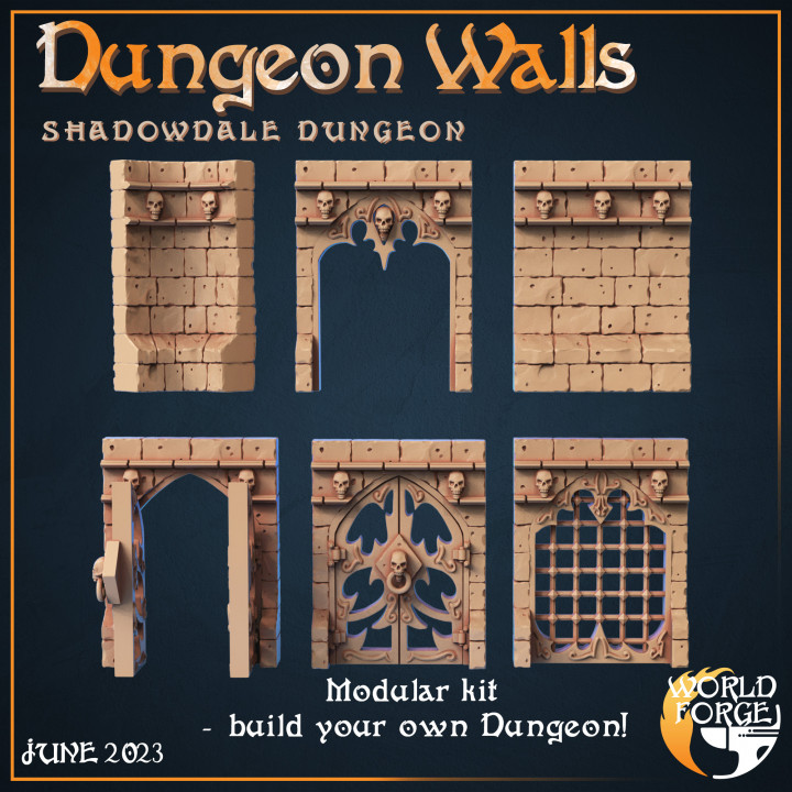 3D Printable Dungeon Walls (modular) by World Forge Miniatures