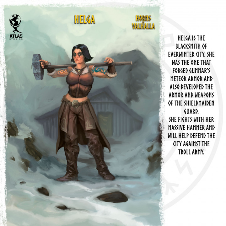 3D Printable Female Barbarian Viking Rune Knight by Atlas Studios