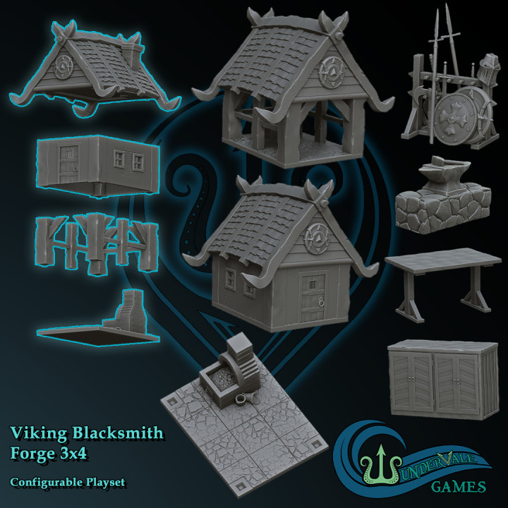 3D Printable Viking Blacksmith Forge Set by Wundervale Games