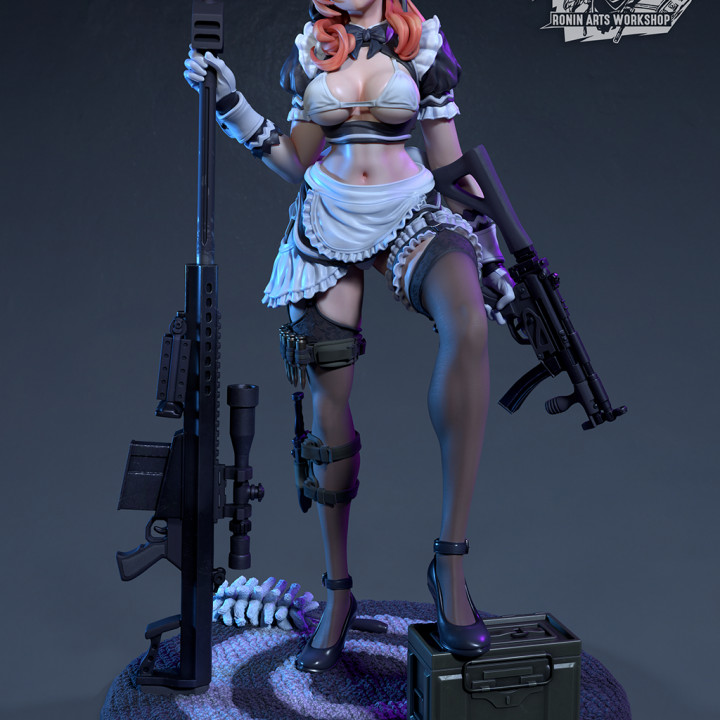 3D Printable T.A.C. Maid Astrid - 75mm and 120mm Pin-Up by Ronin Arts Workshop
