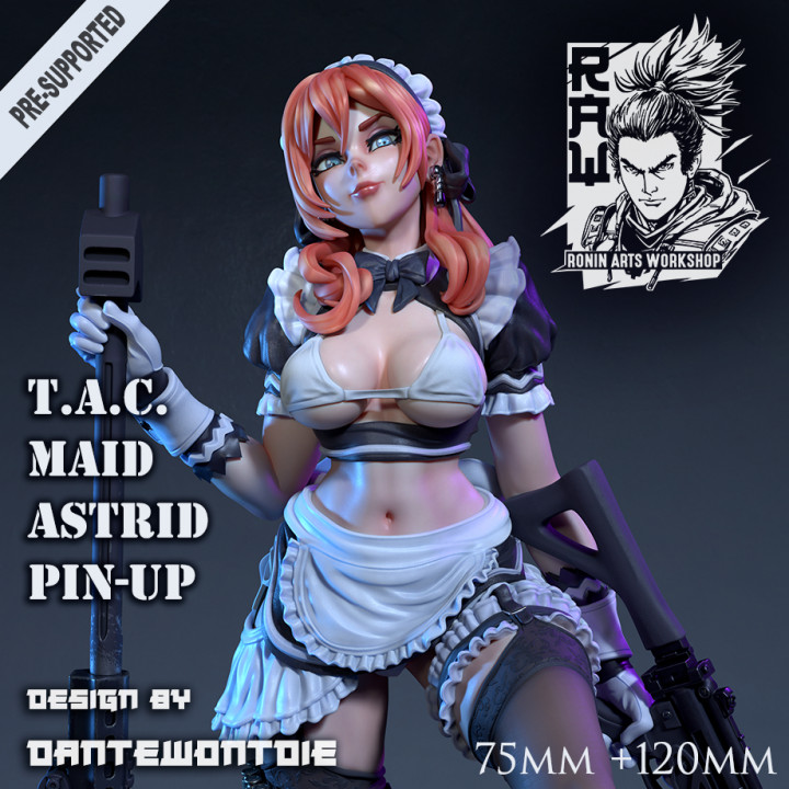 3D Printable T.A.C. Maid Astrid - 75mm and 120mm Pin-Up by Ronin Arts Workshop