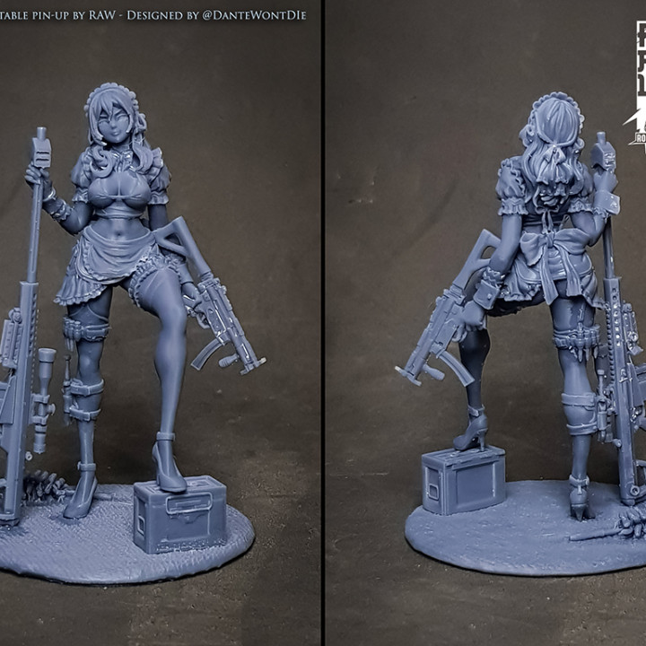 3D Printable T.A.C. Maid Astrid - 75mm and 120mm Pin-Up by Ronin Arts Workshop