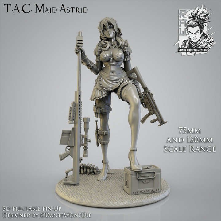 3D Printable T.A.C. Maid Astrid - 75mm and 120mm Pin-Up by Ronin Arts Workshop