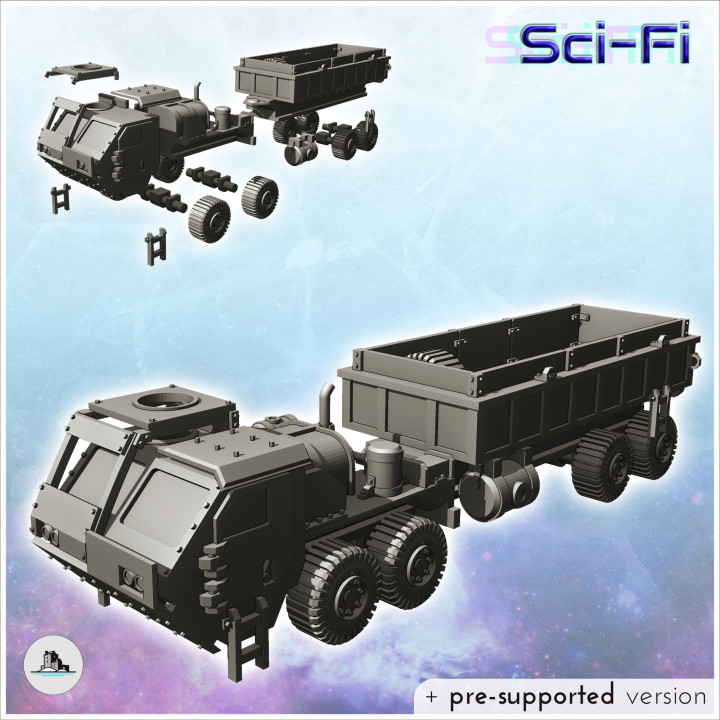 3D Printable Futuristic truck with armored cab (trailer version) (24 ...