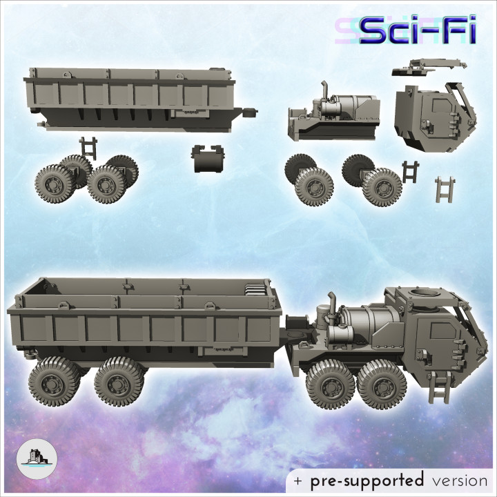 3D Printable Futuristic truck with armored cab (trailer version) (24 ...