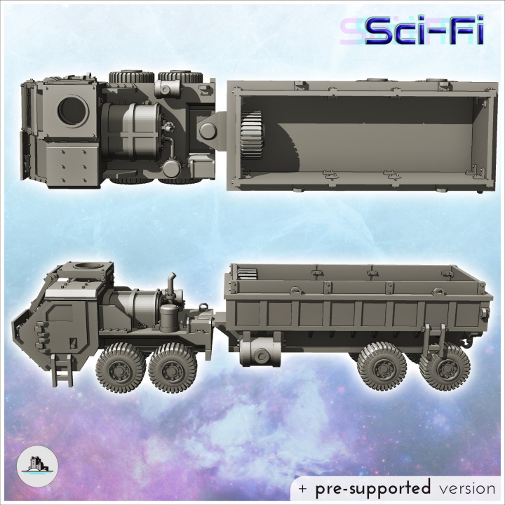 3D Printable Futuristic truck with armored cab (trailer version) (24 ...