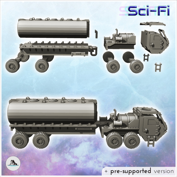 3D Printable Futuristic truck with armored cab (tanker version) (35 ...