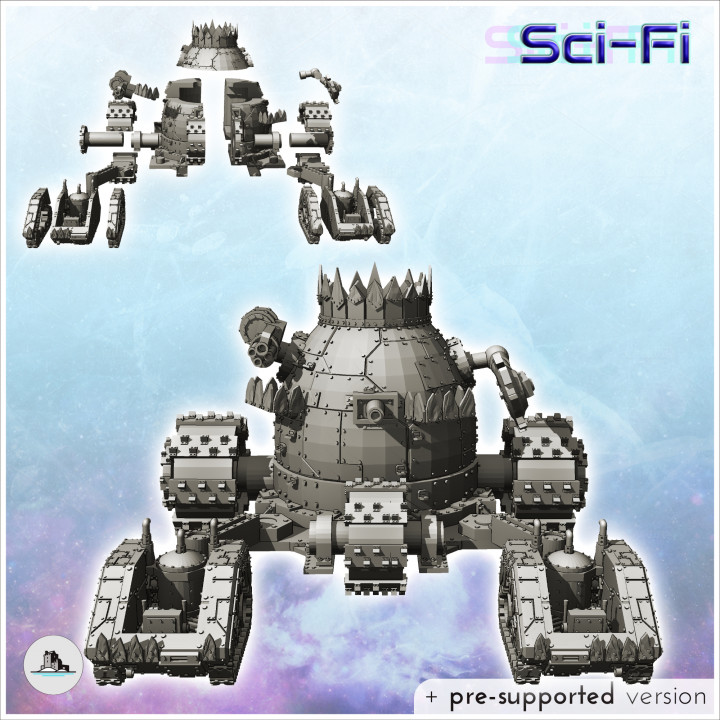 3D Printable Ork heavy tank with main turret and dual front firing ...