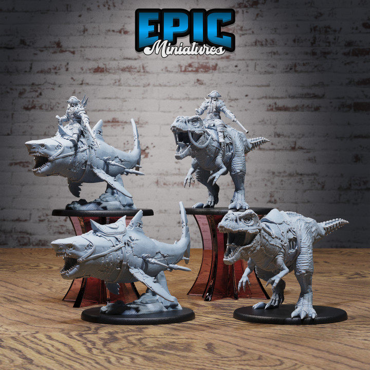 3D Printable Cursed Captain Shark & T-Rex Mount Team / Ancient Water ...