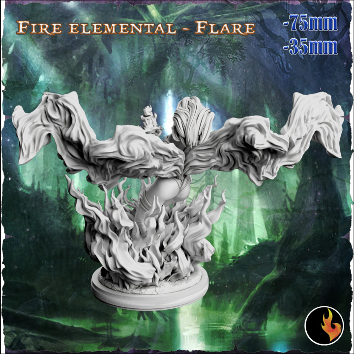 3D Printable Fire Elemental Flare - Female Fire Elemental - 75mm + 35mm ...