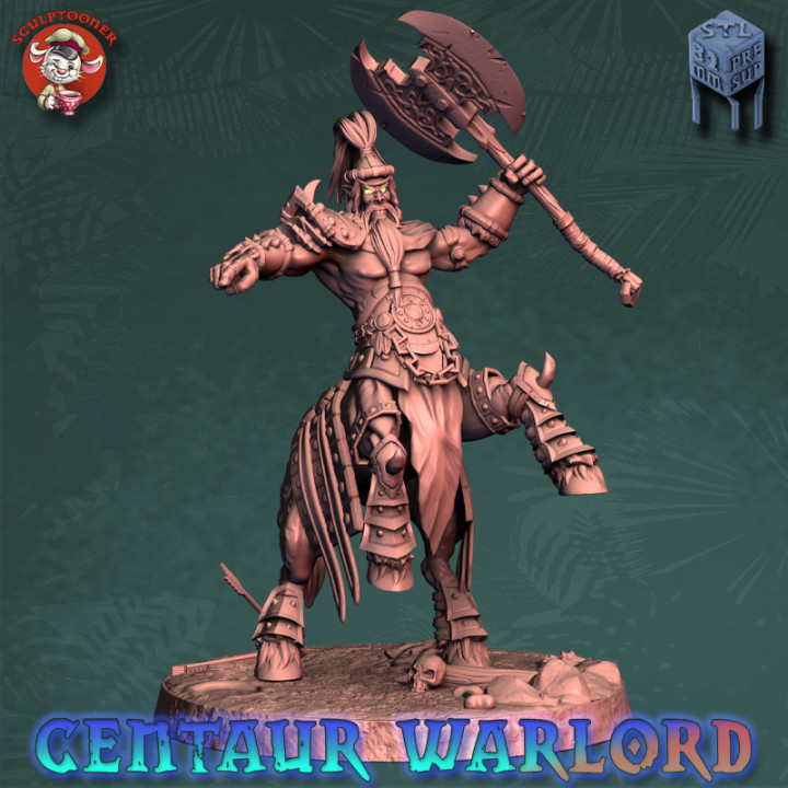 3D Printable Centaur Warlord - 32mm pre-supported miniature by SCULPTOONER