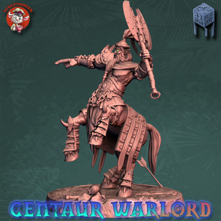 3D Printable Centaur Warlord - 32mm pre-supported miniature by SCULPTOONER