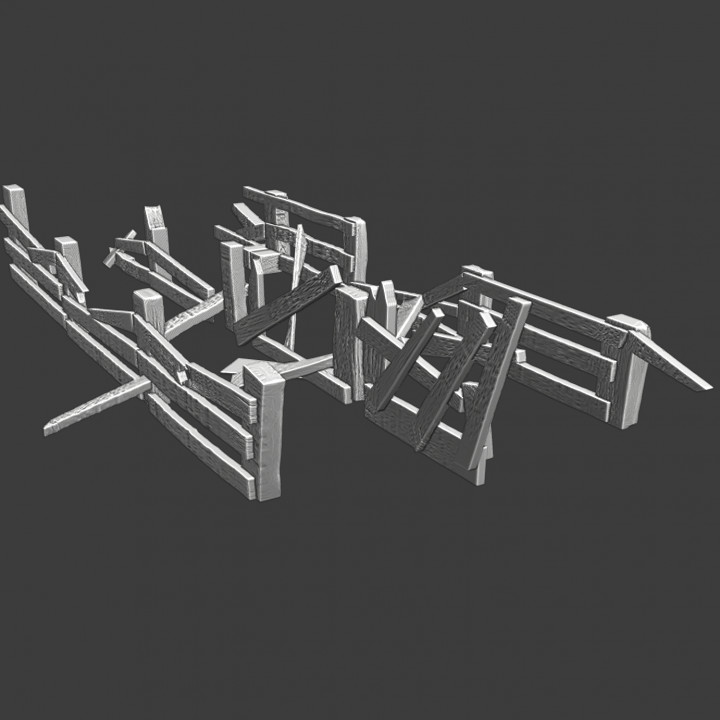 3D Printable 3 destroyed fances by Northern Crusades Miniatures